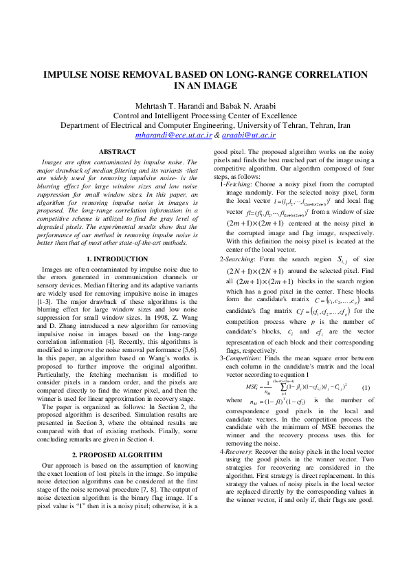 Pdf Impulse Noise Removal Based On Long Range Correlation In An Image