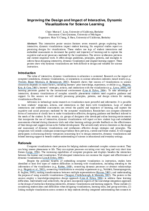 Pdf Improving The Design And Impact Of Interactive Dynamic Visualizations For Science Learning