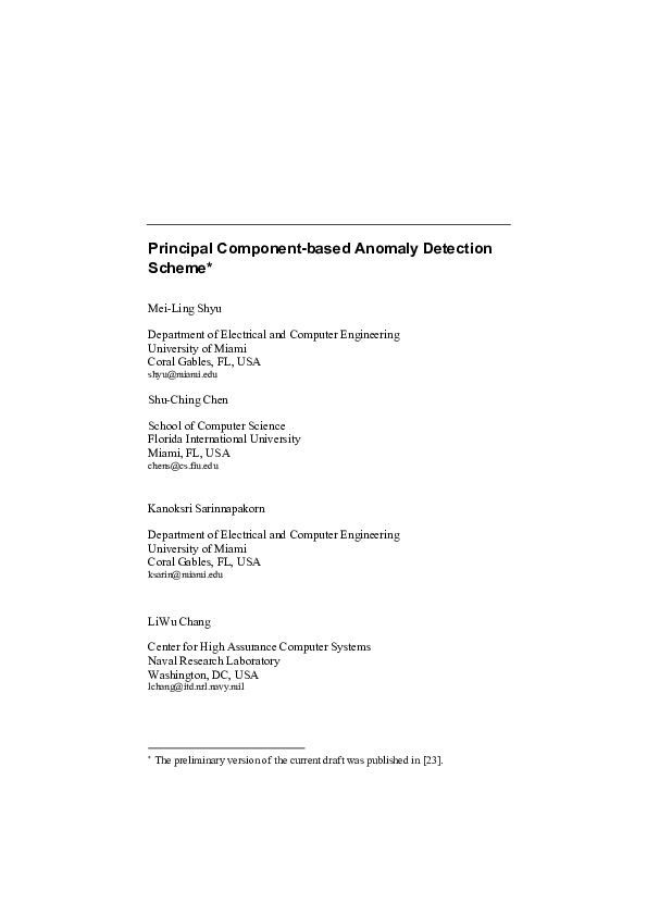 Pdf Principal Component Based Anomaly Detection Scheme