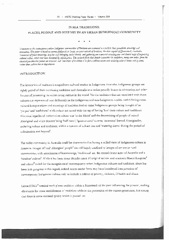(PDF) Inala traditions: People, places and history in urban Indigenous ...