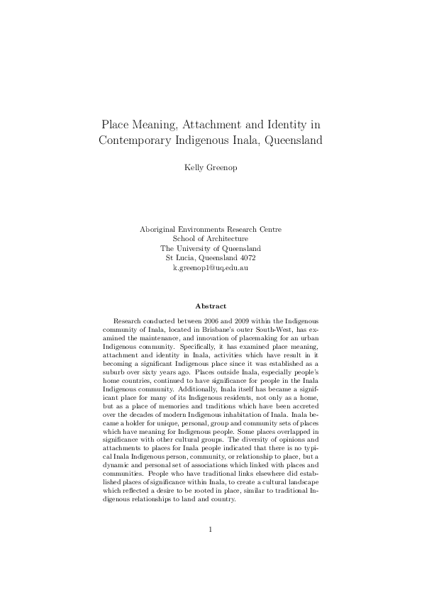 (PDF) Place Meaning, Attachment and Identity in Contemporary Indigenous ...