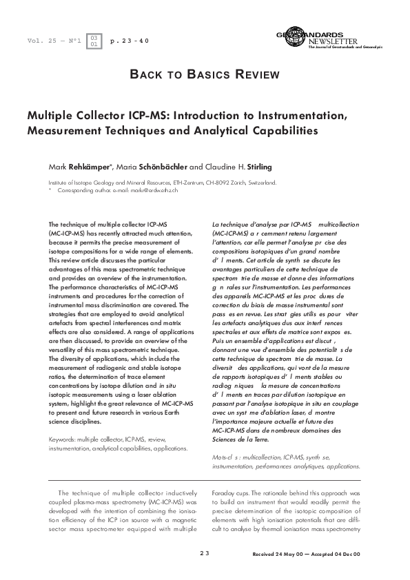 (PDF) Multiple Collector ICP-MS: Introduction to Instrumentation ...