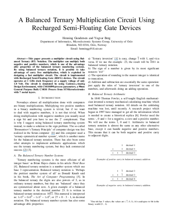 (PDF) A Balanced Ternary Multiplication Circuit Using Recharged Semi ...