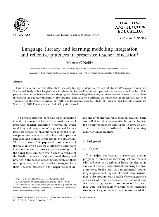 (PDF) Language, literacy and learning: modelling integration and reflective practices in ...