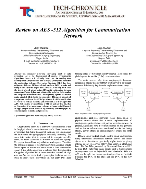 (PDF) Review on AES -512 Algorithm for Communication Network