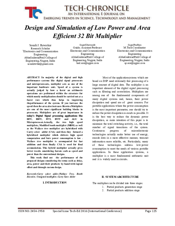 (PDF) Design and Simulation of Low Power and Area Efficient 32 Bit Multiplier