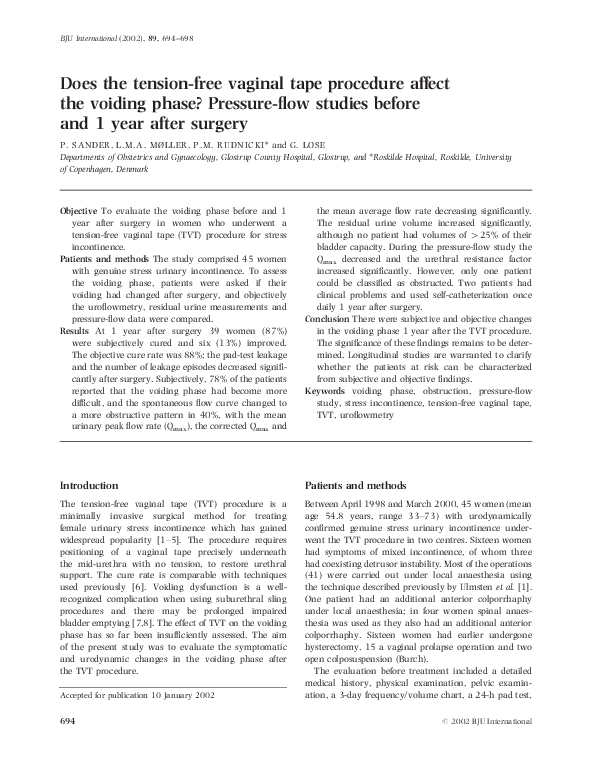 (PDF) Does the tension-free vaginal tape procedure affect the voiding ...