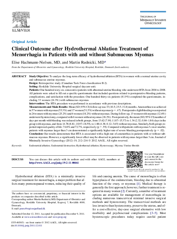(PDF) Clinical Outcome after Hydrothermal Ablation Treatment of ...