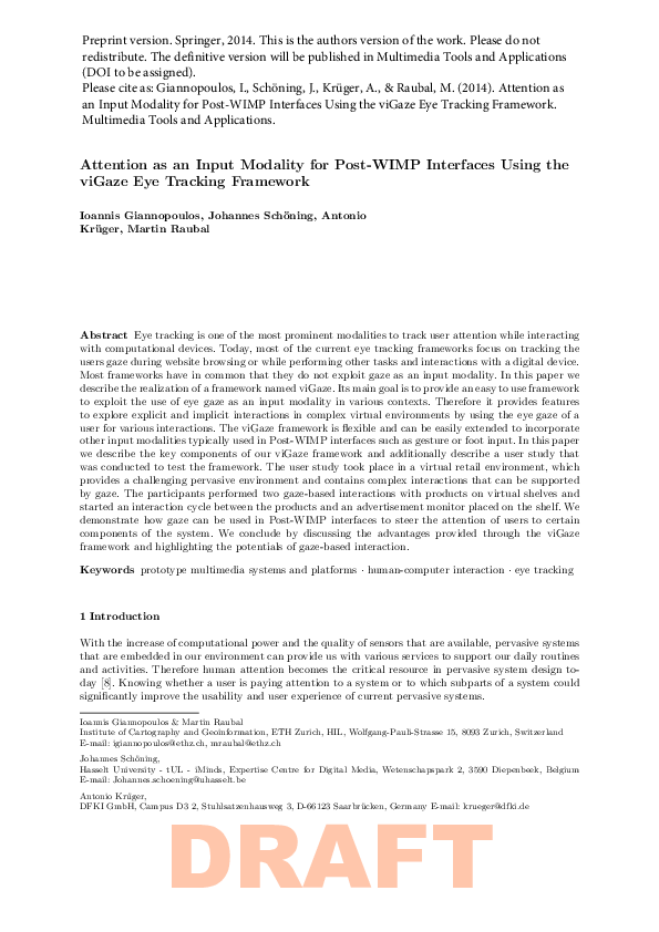 (PDF) Attention as an Input Modality for Post-WIMP Interfaces Using the ...