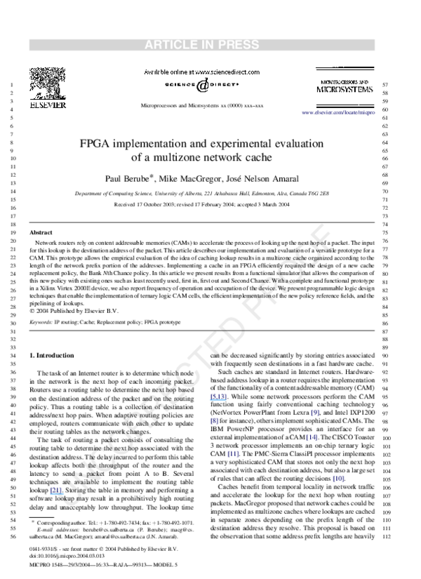 (PDF) FPGA implementation and experimental evaluation of a multizone network cache