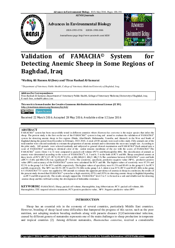 (PDF) Validation of FAMACHA © System for Detecting Anemic Sheep in Some ...