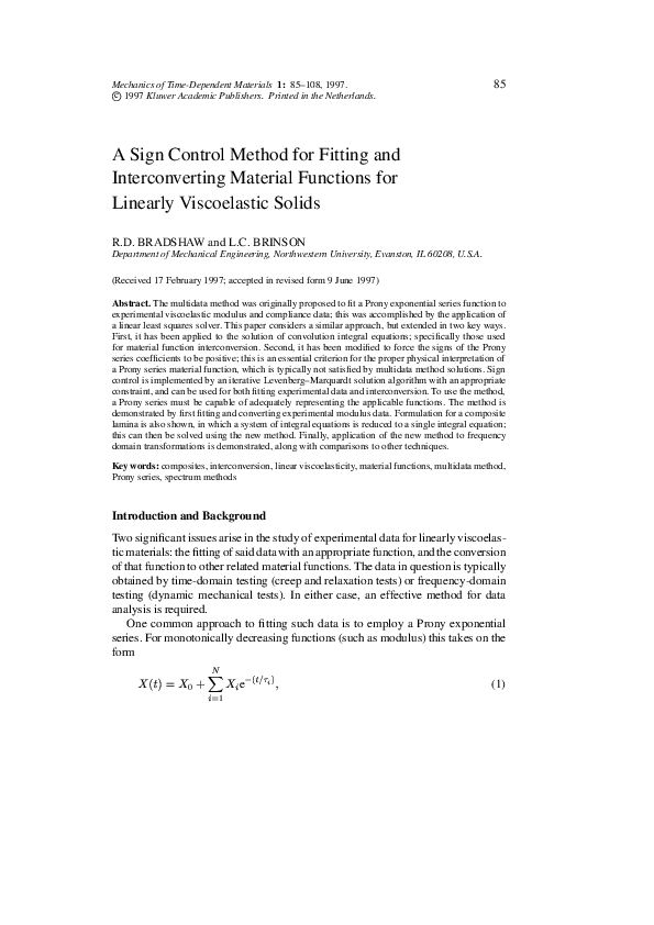 (PDF) A Sign Control Method for Fitting and Interconverting Material Functions for Linearly ...