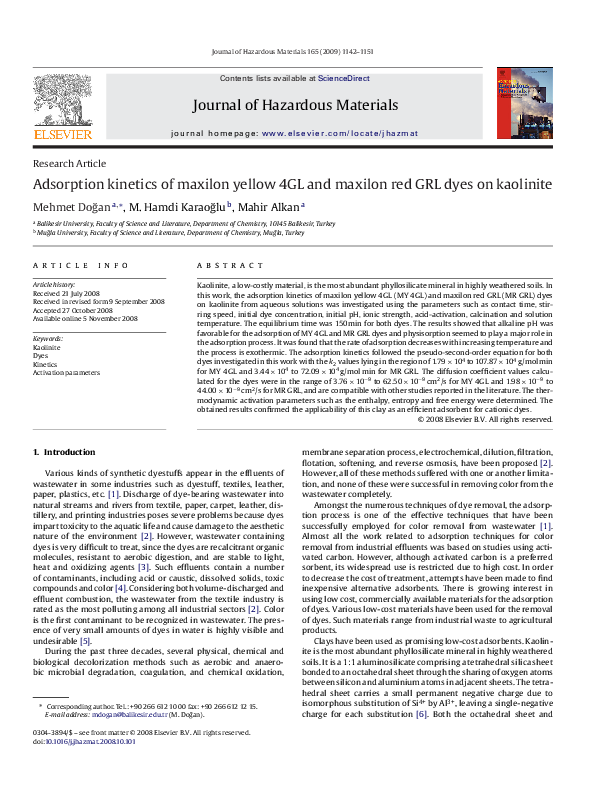 (PDF) Adsorption kinetics of maxilon yellow 4GL and maxilon red GRL ...