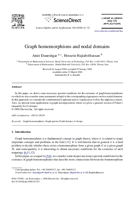 (PDF) Graph homomorphisms and nodal domains