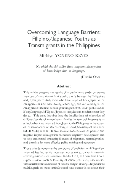(PDF) Overcoming Language Barriers: Filipino/Japanese Youths as ...