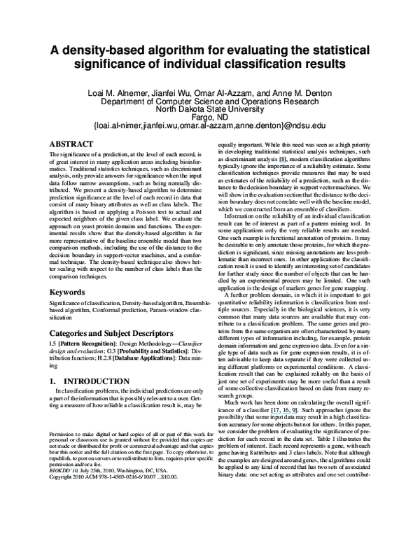(PDF) A density-based algorithm for evaluating the statistical ...