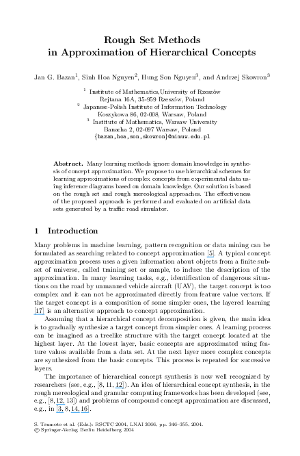 Pdf Rough Set Methods In Approximation Of Hierarchical Concepts