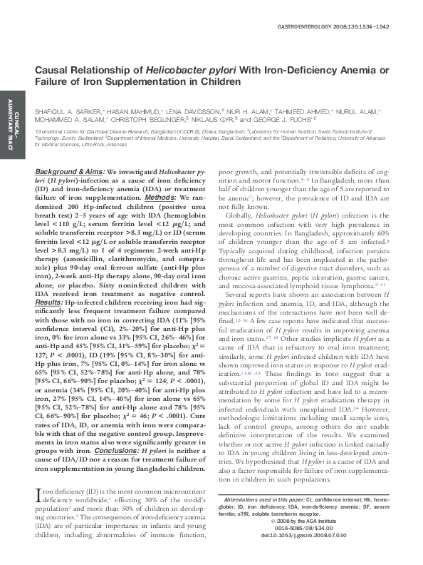 (PDF) Causal Relationship of Helicobacter pylori With Iron-Deficiency ...