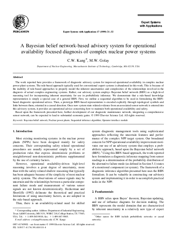 Pdf A Bayesian Belief Network Based Advisory System For Operational