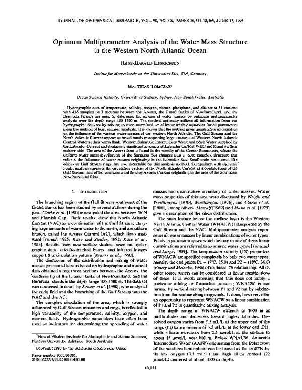 (PDF) Optimum multiparameter analysis of the water mass structure in ...