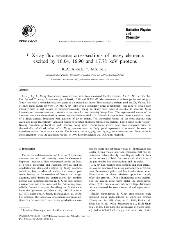 (PDF) L X-ray fluorescence cross-sections of heavy elements excited by 16.04, 16.90 and 17.78 ...