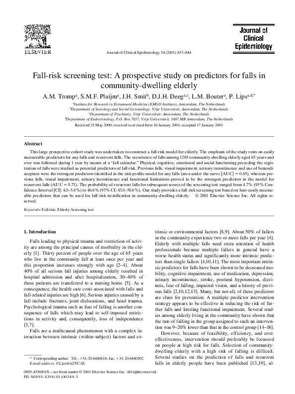 (PDF) Fall-risk screening test: A prospective study on predictors for ...
