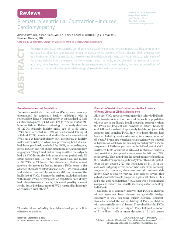 (PDF) Premature Ventricular Contraction-Induced Cardiomyopathy