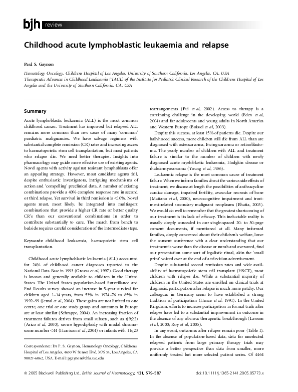 (PDF) Childhood acute lymphoblastic leukaemia and relapse