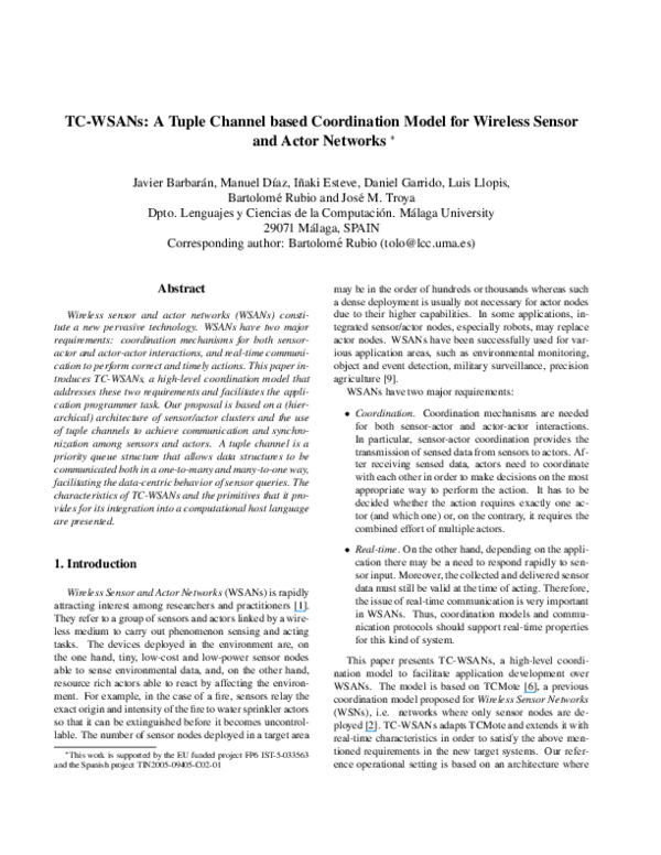 (PDF) TC-WSANs: A Tuple Channel based Coordination Model for Wireless Sensor and Actor Networks