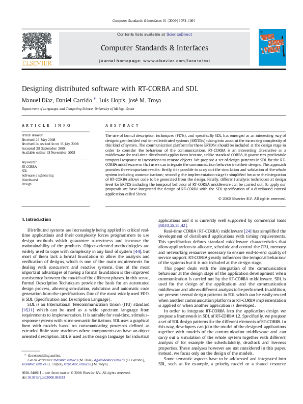 (PDF) Designing distributed software with RT-CORBA and SDL