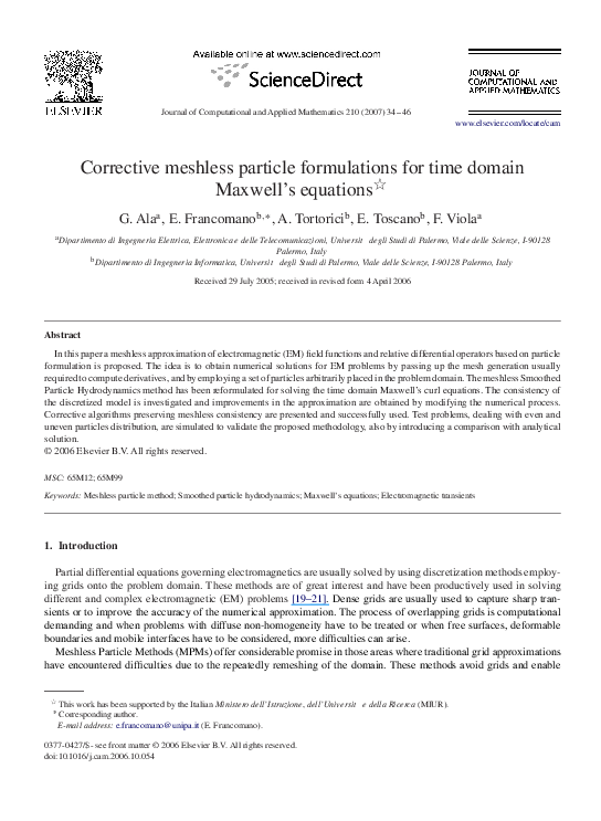Pdf Corrective Meshless Particle Formulations For Time Domain Maxwell