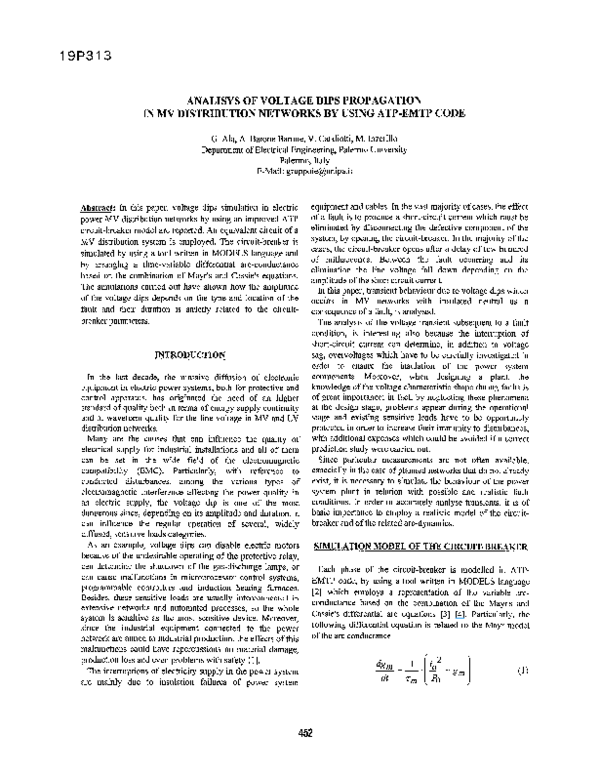 (PDF) Analysis of voltage dips propagation in MV distribution networks by using ATP-EMTP code