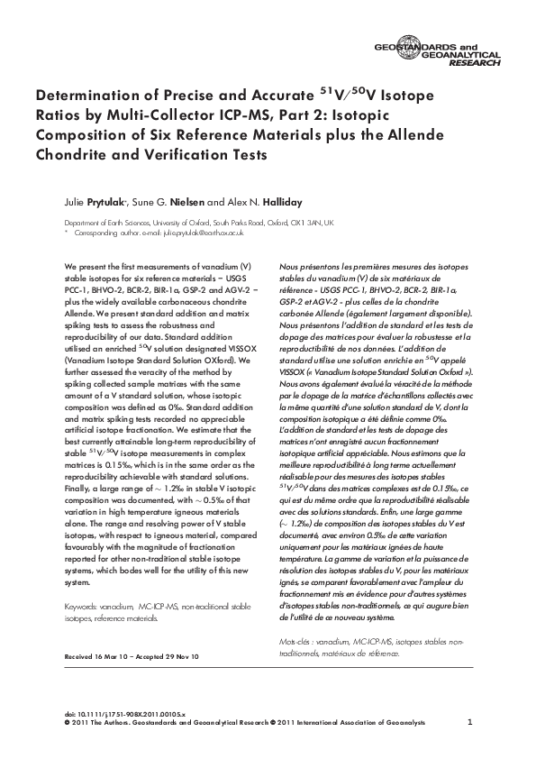 (PDF) Determination of Precise and Accurate 5 1 V ⁄ 5 0 V Isotope ...