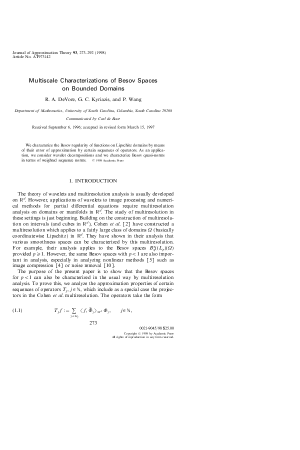 Pdf Multiscale Characterizations Of Besov Spaces On Bounded Domains