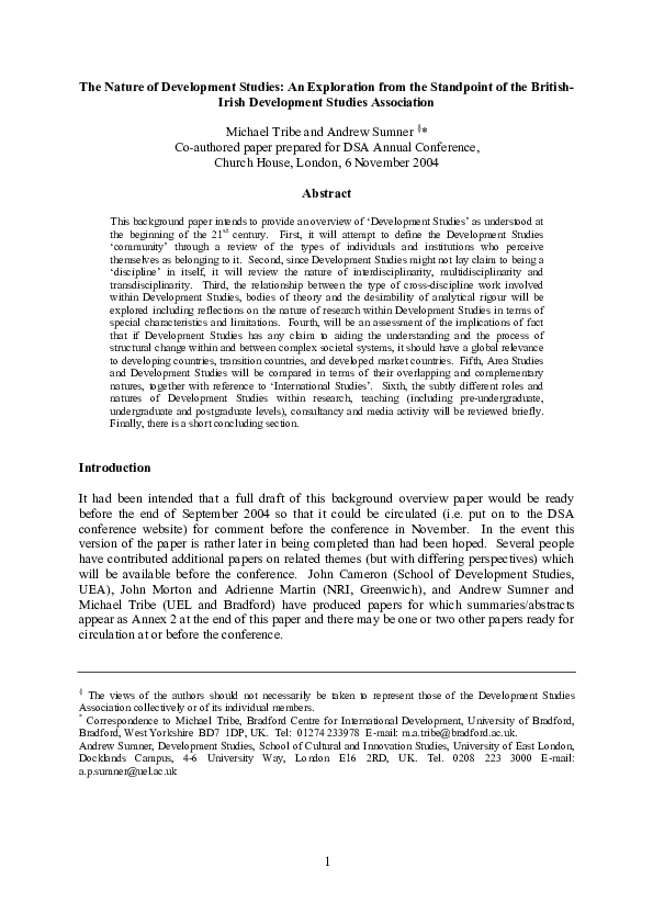 (PDF) The nature of development studies: an exploration from the ...