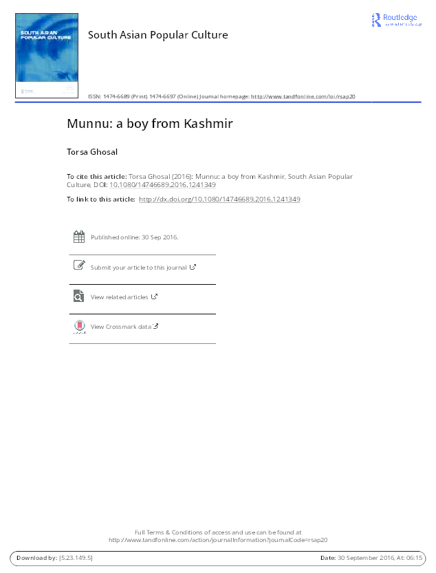 Book Review of Munnu: a boy from Kashmir (South Asian graphic novel)