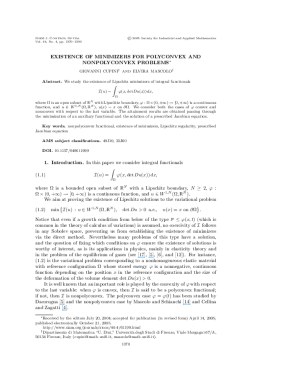 (PDF) Existence of Minimizers for Polyconvex and Nonpolyconvex Problems