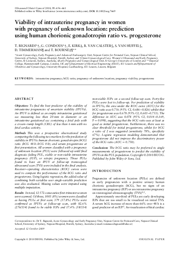 (PDF) Viability of intrauterine pregnancy in women with pregnancy of ...