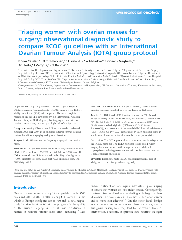 (PDF) Triaging women with ovarian masses for surgery: observational ...