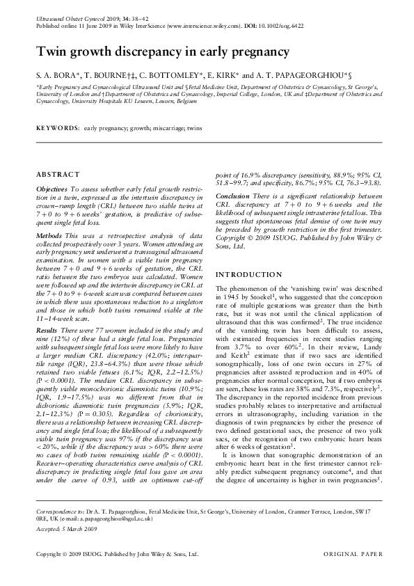 (PDF) Twin growth discrepancy in early pregnancy