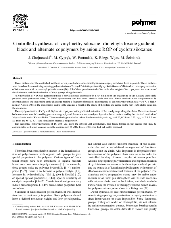 (PDF) Cyclosiloxane-based networks: Synthesis, thermal characterization ...