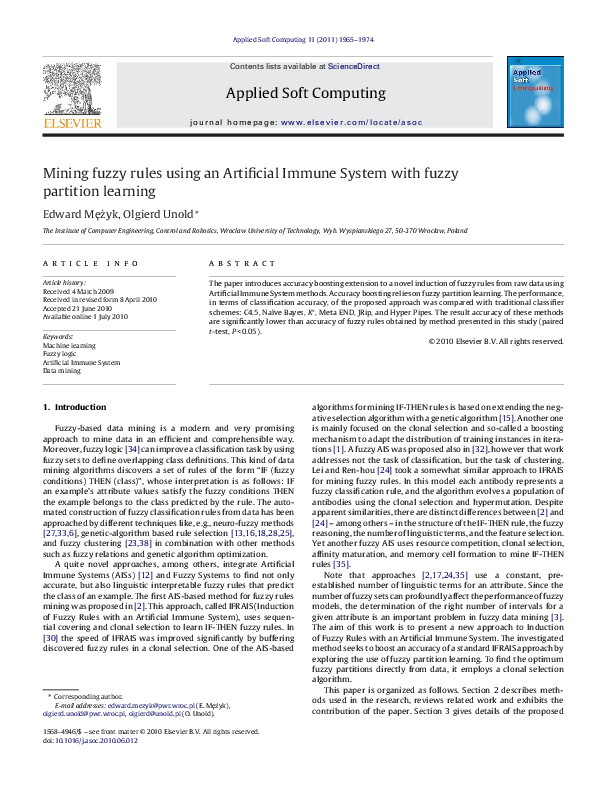 (PDF) Mining fuzzy rules using an Artificial Immune System with fuzzy ...