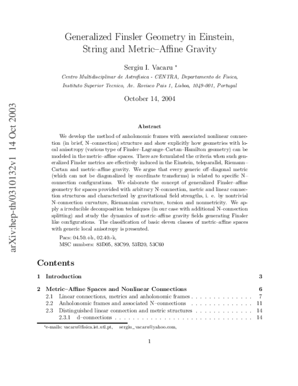 (PDF) Generalized Finsler Geometry in Einstein, String and Metric ...