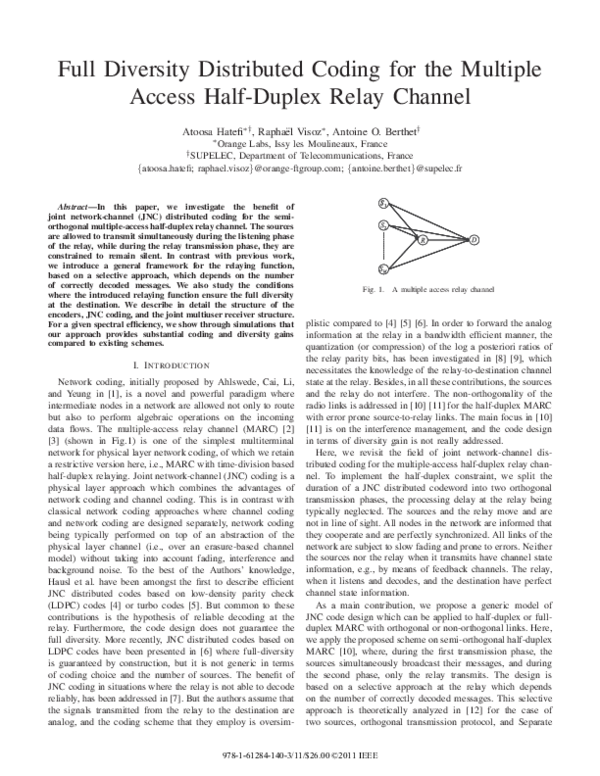 Pdf Full Diversity Distributed Coding For The Multiple Access Half