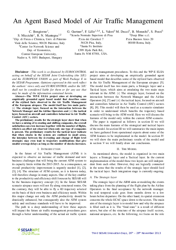 (PDF) An agent based model of air traffic management