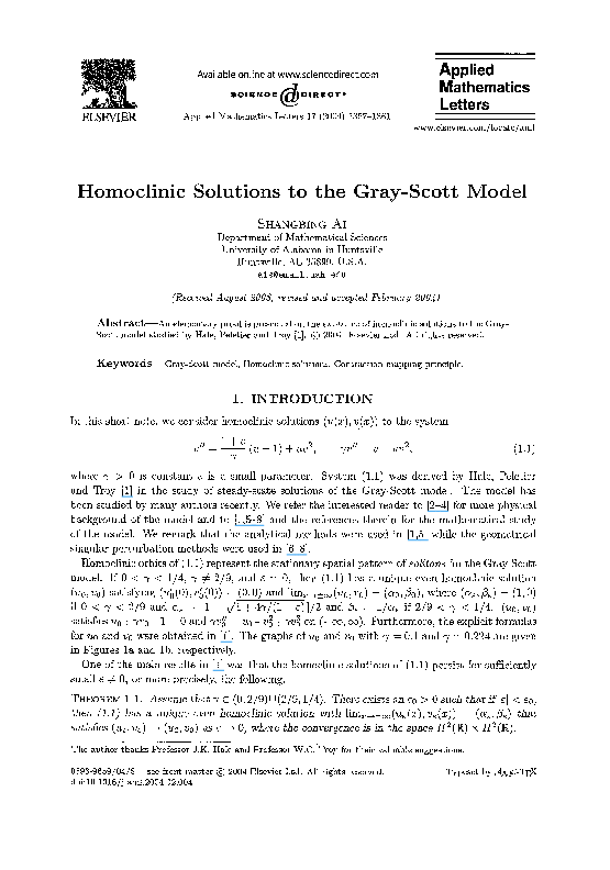 (PDF) Homoclinic solutions to the gray-scott model