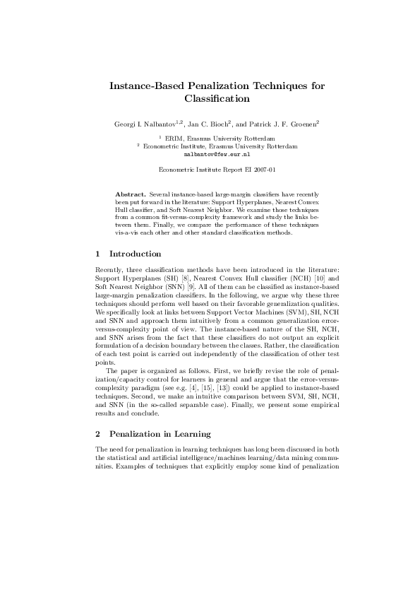 Pdf Instance Based Penalization Techniques For Classification