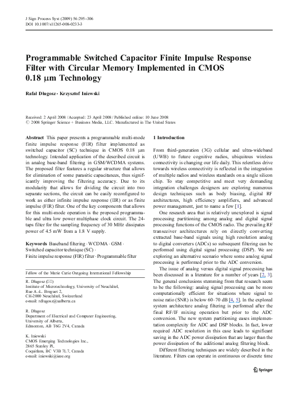 (PDF) Programmable Switched Capacitor Finite Impulse Response Filter ...