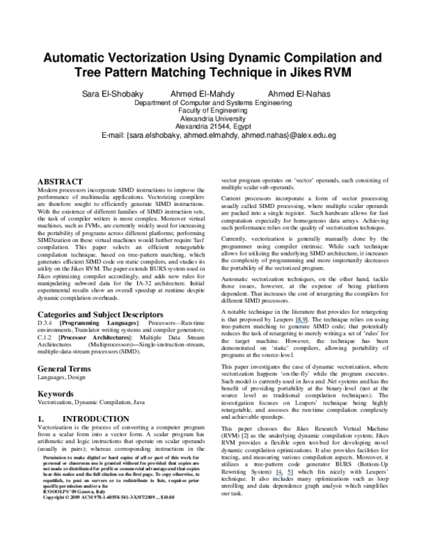 Pdf Automatic Vectorization Using Dynamic Compilation And Tree