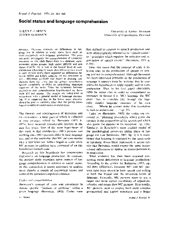 (PDF) Social status and language comprehension